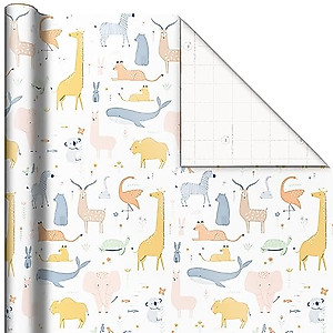 Hallmark Recycled Baby Wrapping Paper with Cutlines on Reverse (3 Rolls: 60 Sq. Ft. Total) Animals, Plants, Rainbows for Baby Showers, Gender Reveal Parties, First Birthdays