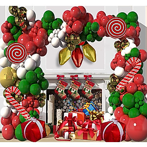 152 Pec Christmas Balloons Christmas Balloon Arch Kit ， Christmas Garldand Xmas Green Red Golden White Candy Balloons Gift Box For Christmas Party Decoratives Backdrop