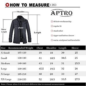 APTRO Men's Pea Coat Wool Jacket Windbreaker Single Breasted Winter Coat 1108 Dark Grey M