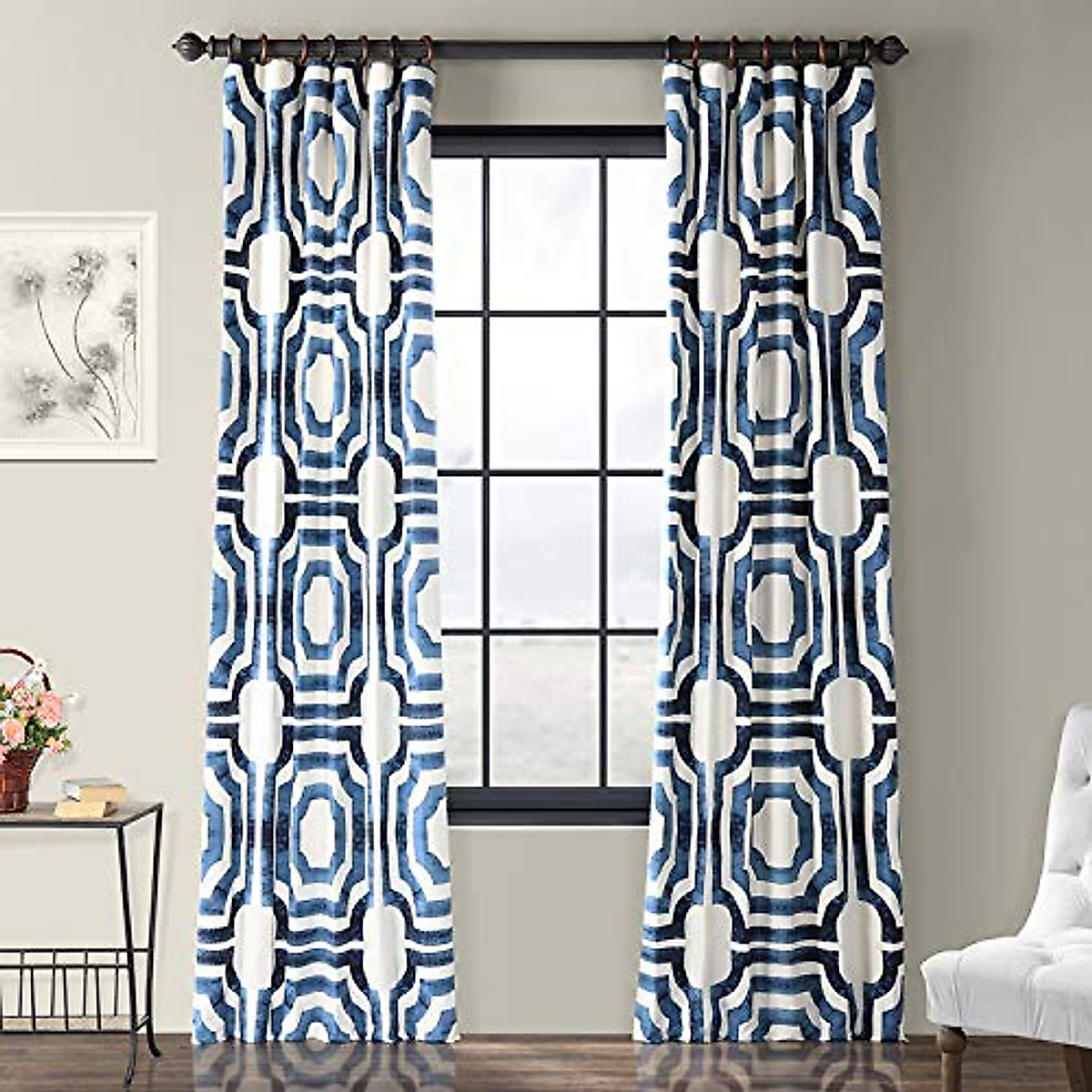 HPD Half Price Drapes Printed Cotton Curtains For Living Room 50 X 108 (1 Panel), PRTW-D23B-108, Mecca Blue