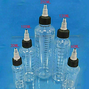 NANSHINE Graduated Bottles 10PCS 250ml(8.45oz) PET Plastic Pointed Bottles with Twist Top Cap Plastic Graduated PET Dropper Water Liquid Bottles