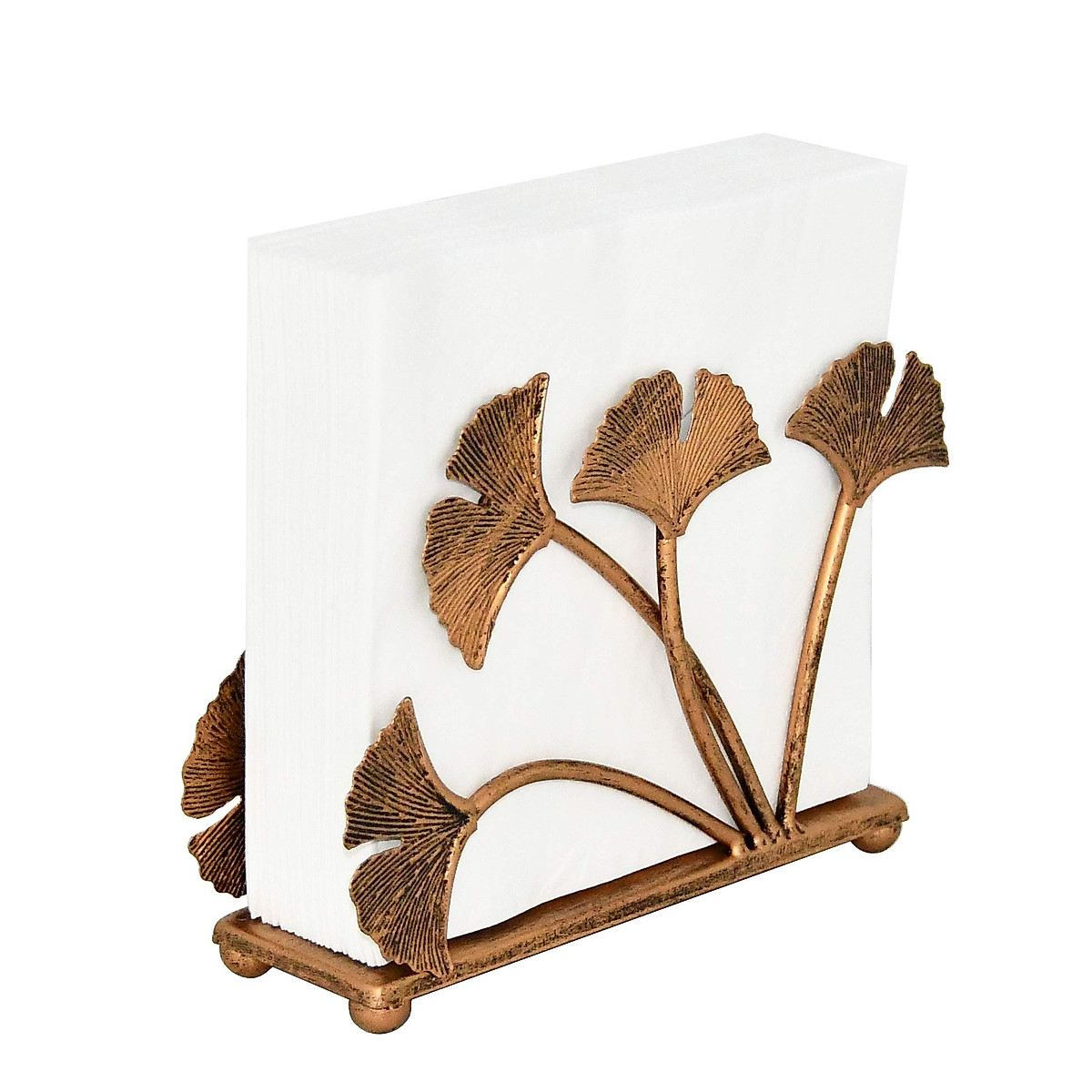 OwlGift Modern Ginkgo Leaves Design Napkin Holder for Tables, Metal Paper Napkin Storage for Kitchen, Stylish Paper Towel Dispenser, Mail Letter Sorter Rack, Document File Organizer – Bronze
