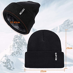 4 Piece Set Winter Beanie Hat and Glove Set with Fleece Lining, Winter Hat and Gloves Set, Unisex Cap and Glove Set for Men Women Black, Gray
