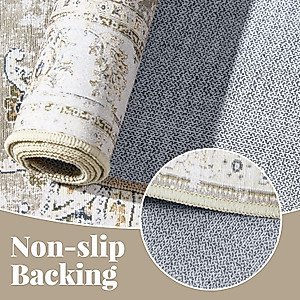 jinchan Hallway Runner Rug 2x10 Machine Washable Runner Rug Taupe Vintage Floral Design Non-Slip Ultra-Thin for Kitchen Laundry Room Bedroom Farmhouse (2‘x10',Taupe)