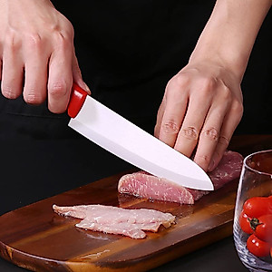 NEW Ceramic Knives With Covers 4 Pcs Quality Kitchen Knife Set with Stain Resistant 6 inch Chef Knife, 5 inch Steak Knife, 4 inch Fruit Knife, Peeler (Green)