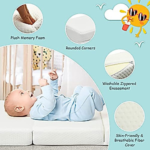 BABY JOY Pack n Play Baby Mattress Pad, 3'' Thick Foldable Mini Toddler 38''x26'' Crib Mattress w/Carrying Bag, Removable Zippered Cover, Portable Playard Mattress for Baby Toddlers