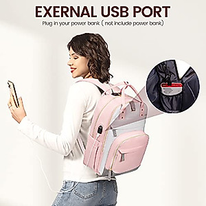 LOVEVOOK Laptop Backpack for Women, Fits 15.6 Inch Laptop Bag, Fashion Travel Work Anti-theft Bag, Business Computer Waterproof Backpack Purse, University Backpacks, Grey-Pink-Grey