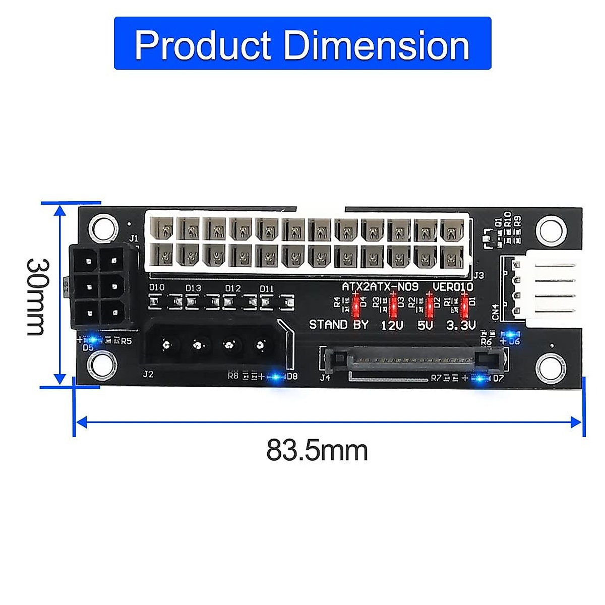 ADD2PSU Power Supply Connector 4 in 1 Molex 4Pin/SATA/ATX 6Pin/4Pin Dual PSU Multiple Power Supply Adapter, Synchronous Power Board, Add 2PSU with Power LED (Black)