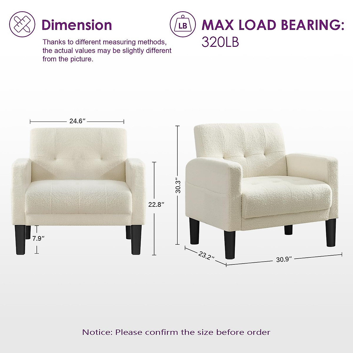 TYBOATLE Accent Chairs Set of 2 Living Room Chairs Cozy Tufted Mid Century Modern Accent Chairs with Arms for Bedroom Comfy Reading Arm Chair Small Chairs for Small Spaces Bedroom Office (2, White)