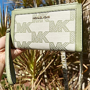 Michael Kors Jet Set Travel Double Zip Phone Wristlet Wallet Light Sage Green