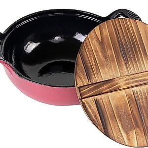 AILIBOO 2 Quart Dutch Oven Pot Round Cast Iron Enamel Cookware with Wooden Lid Soup Pot Mini Soup Pots - Pink