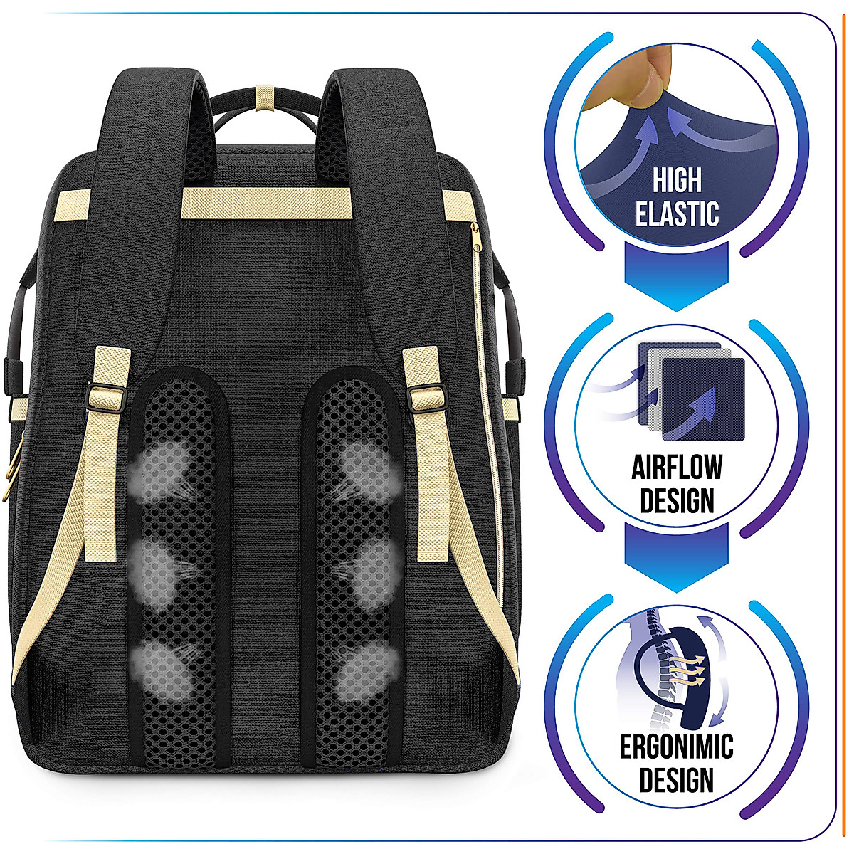 Baby Diaper Bag Backpack with Portable Changing Pad - Multifunction Diaper Backpack with USB Charging Port - Stroller Straps, Large Capacity and Waterproof Unisex Baby Bag (Black)