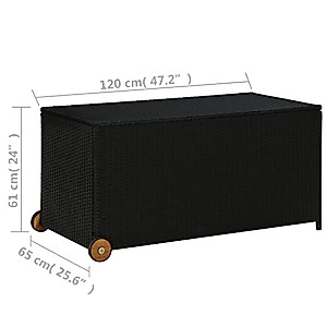 Weather-Resistant PE Rattan Garden Storage Box with Easy Transport Handle and Wheels, Outdoor Storage Sheds with Lid Storage Chest with Inner Waterproof Bag for Patio and Balcony, 47.2" x 25.6" x 24"