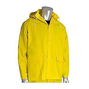 Xpose Safety Heavy Duty Yellow Rain Suit 3pc – .35mm PVC 48in Raincoat Jacket with Detachable Hood and Pants - Waterproof - Storm Weather, Raining, Fishing, Wet Work Conditions - XL