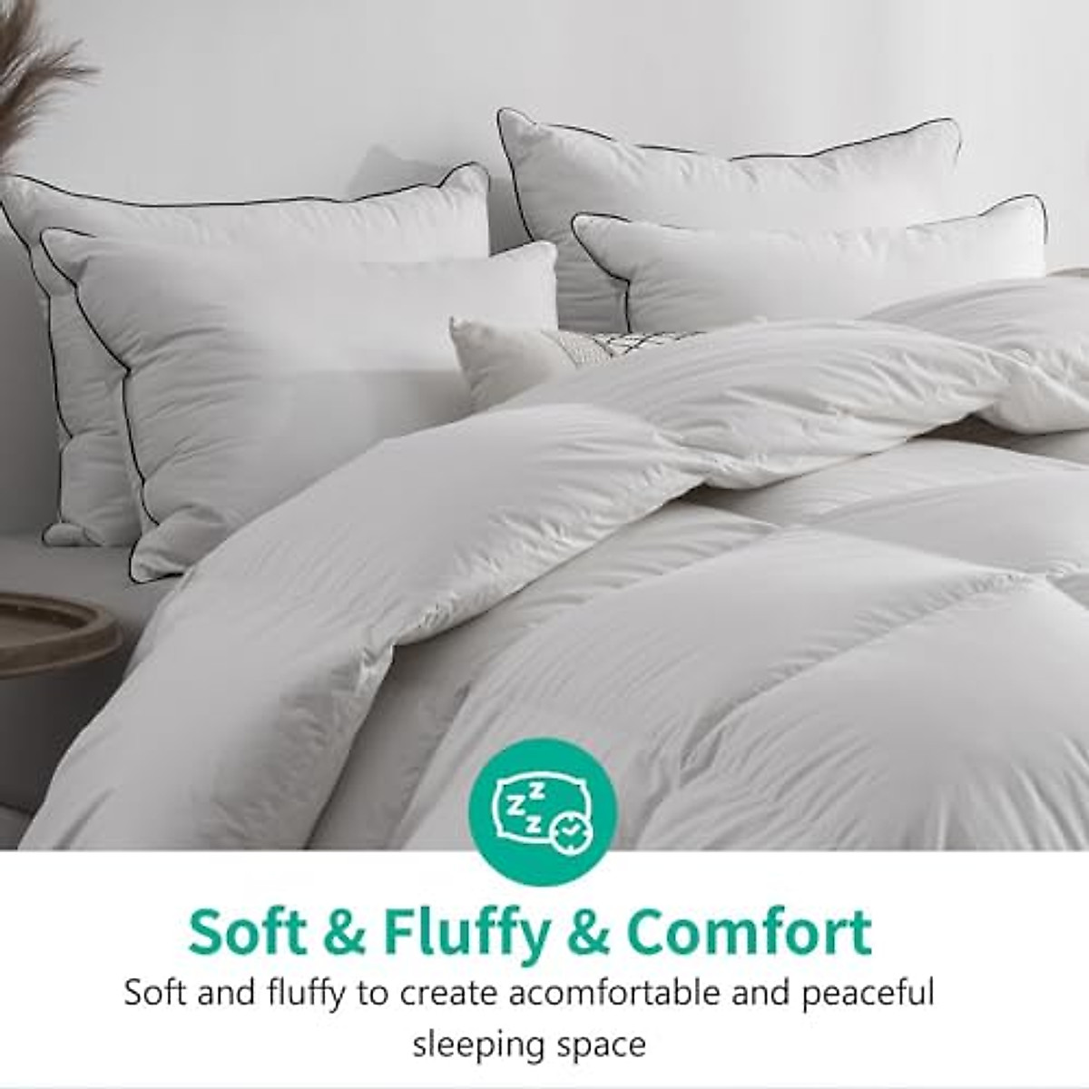 APSMILE Queen Size Feathers Down Comforter - Ultra Soft All Seasons 100% Organic Cotton Feathers Down Duvet Insert Medium Warm Quilted Bed Comforter with Corner Tabs (90x90,Ivory White)