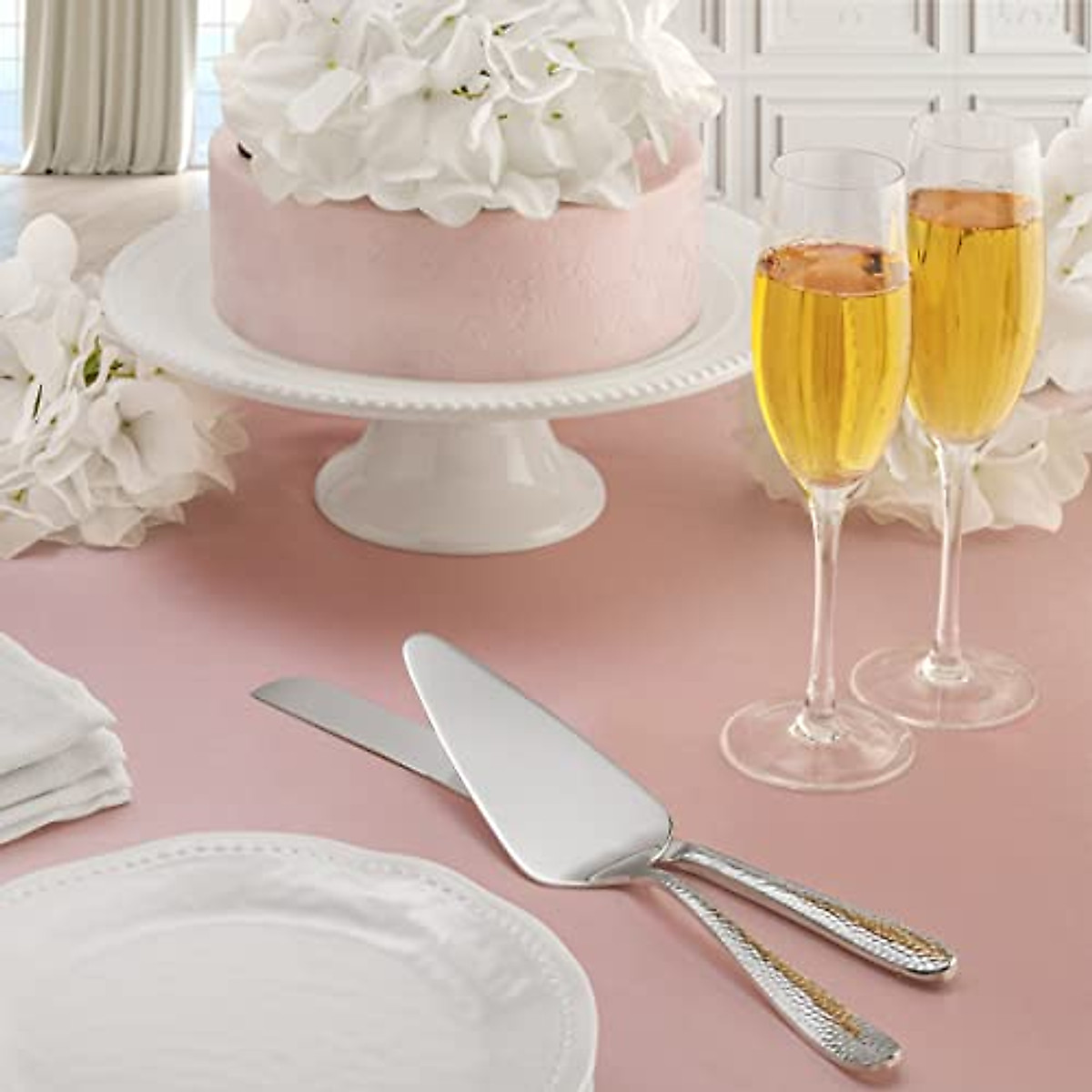 Hudson Essentials Bergamo Hammered 18/10 Stainless Steel Cake Knife & Cake Server Set – Perfect for Weddings, Engagements, Parties, Birthdays and Events