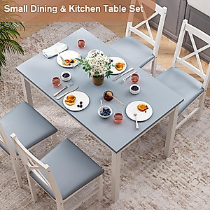 Lumelay Dining Table Set for 2-4 Person,Morden Wooden Small Kitchen Table Set,5 Piece Breakfast Dining Room Table and Upholstered Chairs for Apartment,Space-Saving Design (Blue)