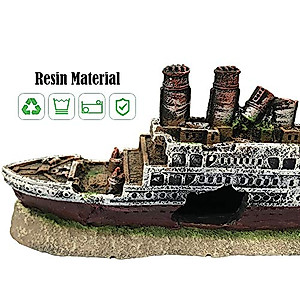 SLOCME Aquarium Titanic Shipwreck Decorations - Fish Tank Resin Material Pirate Ship Decor, Titanic Sunken Ship Ornament