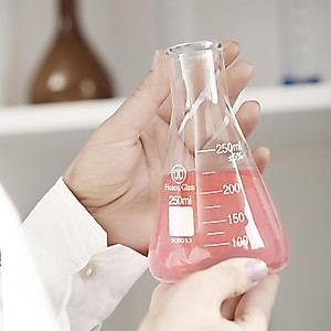 Glass Erlenmeyer Flask Set 50ml 150ml and 250ml, Narrow Mouth Graduated Flasks, 3.3 Borosilicate Glass, Ideal for Laboratory, Classroom or Home Use, HUAOU