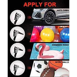 Atsanc Tire Inflator, 12V DC Portable Air Compressor with Auto-Shutoff Design, 150PSI Max Fast-Inflating Electric Air Pump for Car Tires, Auto Digital Car Tire Pump with LED Light for Various Purposes