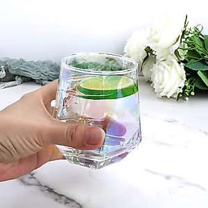 Ufrount Diamond Wine Glasses Set of 8,Iridescent Stemless Red Wine Glass Cup,Geometric 10 OZ Christmas Wine Glassware White Wine Party Glass Tumblers for Bourbon,Whiskey,Wedding