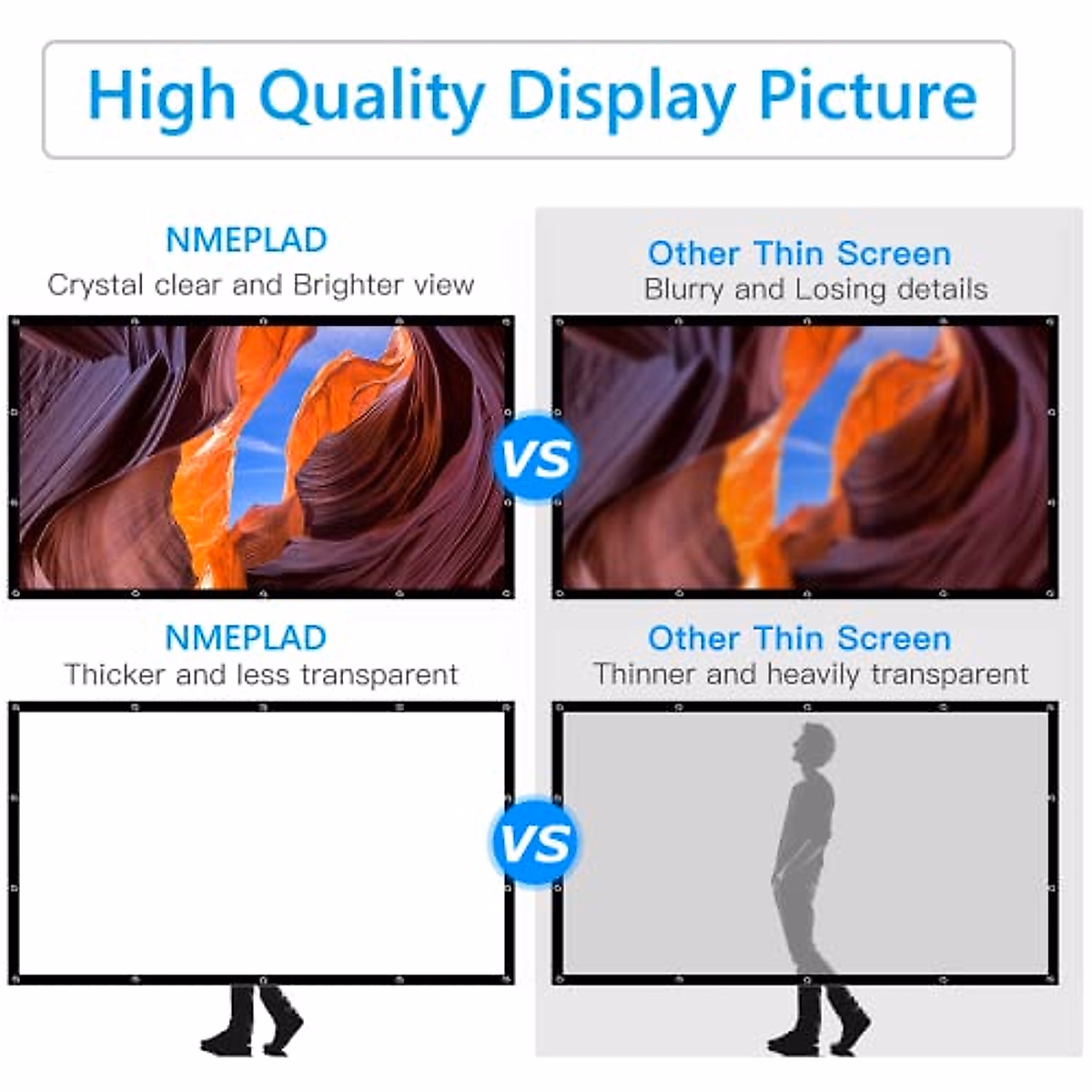 NMEPLAD Projector Screen 300INCH,Canvas Material 16:9 Large Projection Movies Screen Portable Outdoor Projection Screen for Church School Home Indoor 1.6 Gain