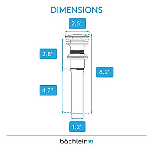 Bächlein Bathroom Sink Drain Without Overflow - Sink Stopper with Pop Up Function - Chrome Pop Up Bathroom Sink Drain incl. 3 Extra Seals and Installation Manual - German Brand