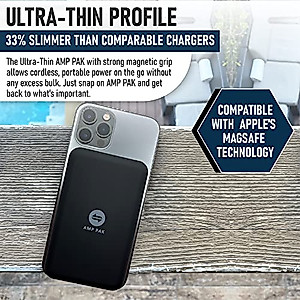 AMP PAK Magnetic Power Bank Wireless Portable Charger for iPhone, 5000mAh 15W Fast Wireless Charger for Cordless Rush Charge, Compatible with MagSafe Magnetic Cases and Qi Enabled Devices (Black)