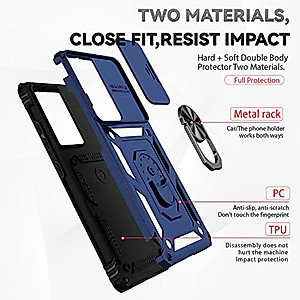 for Samsung Galaxy S21 Ultra Case with Camera Lens Cover HD Screen Protector,Military-Grade Drop Tested Magnetic Ring Holder Kickstand Protective Phone Case for Samsung Galaxy S21 Ultra 5G (Navy Blue)