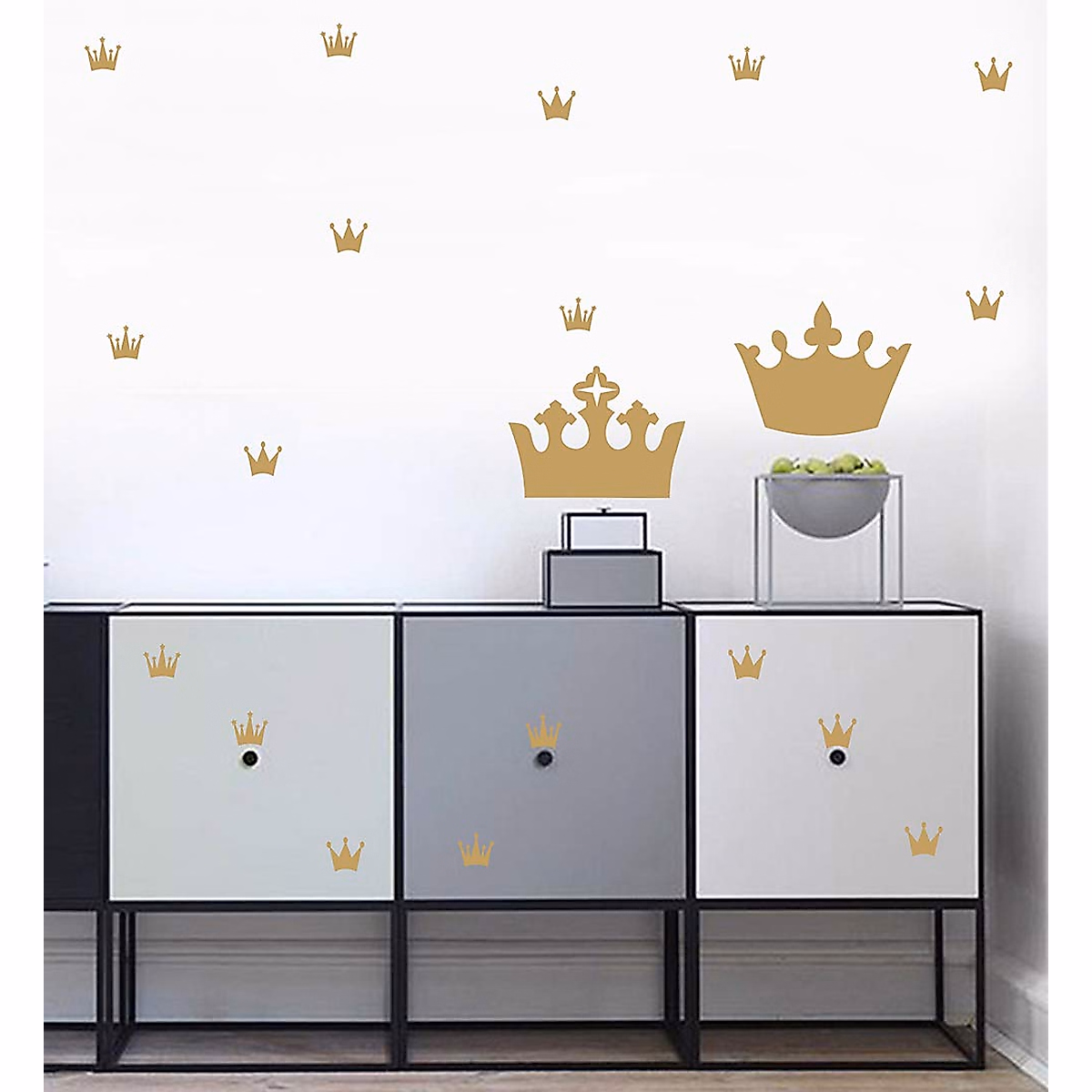 Crown Wall Decals for Girls Bedroom Kids Room Decals Nursery Wall Decals, Princess Crowns Wall Stickers, Crown in The Wall Removable Peel and Stick Wall Decals Metallic Vinyl Decals
