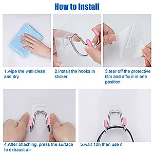 KAZOKU Adhesive Hooks 30lb(Max) for Hanging Heavy Duty Self Adhesive Hooks Transparent Waterproof and Oilproof Wall Hooks for Keys Bathroom Kitchen Office Outdoor Sticky Hook 12 Pack