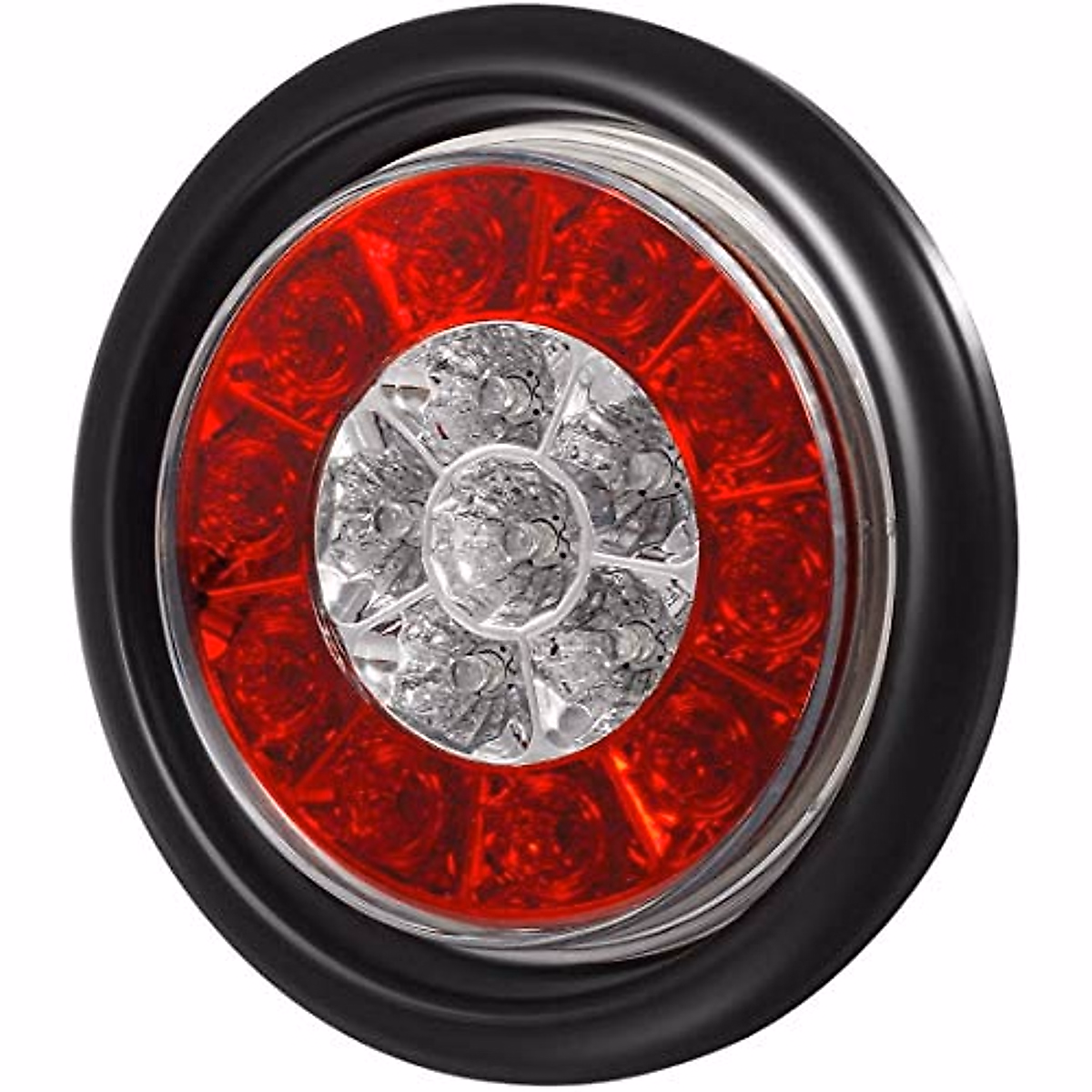 Partsam 2Pcs 4" Inch Round LED Trailer Tail Lights 16LED w Rubber Grommet, Waterproof Sealed Round Red Stop Turn Tail Brake Running Lights White Reverse Backup Lights Lamps for RV Trailer Trucks