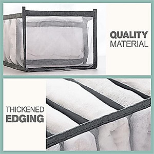 Wardrobe Clothes Organizer, 7 Grids Mesh Foldable Drawer Organizers for Clothing, Washable Clothes Organizer for Folded Clothes for Jeans, Leggings, Underwear, Socks, T-shirts, Grey (1PCS)