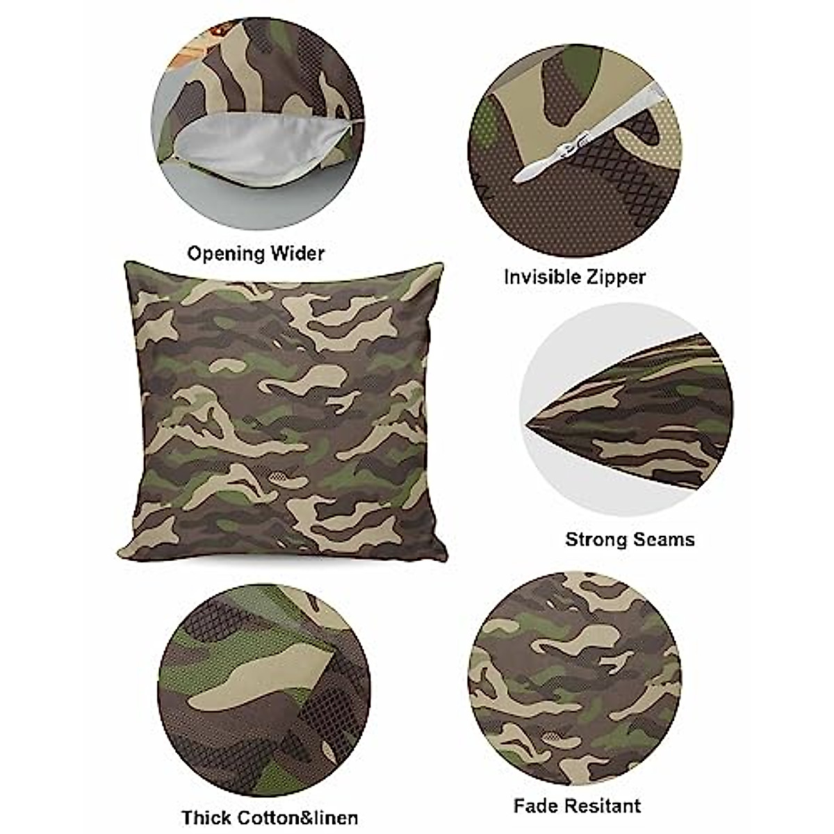 HELLOWINK Decorative Throw Pillow Covers 18x18 Set of 2 Camo Green Linen Indoor Outdoor Pillow Covers for Couch Sofa Camouflage Soft Double-Sided Cushion Covers Cases for Home Decor