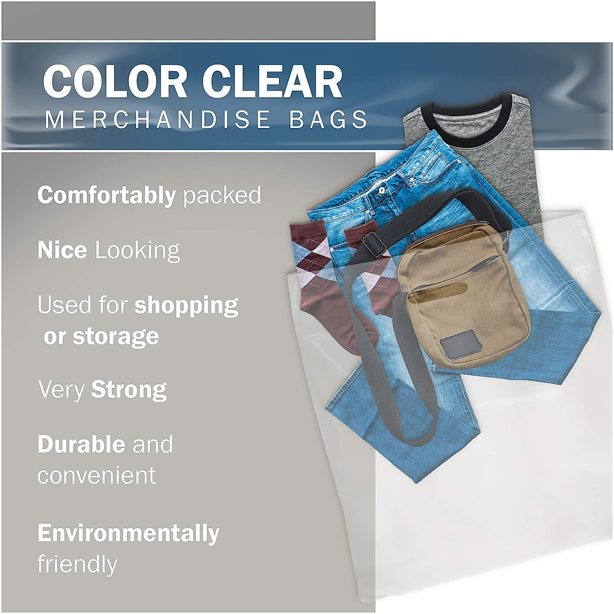 50 Pack Extra Large Glossy Clear Merchandise Bags 26" x 26" x 3 mil Thick - Die Cut Handles - Ideal for Shopping, Large Packages, Toys - Color Clear - Recyclable