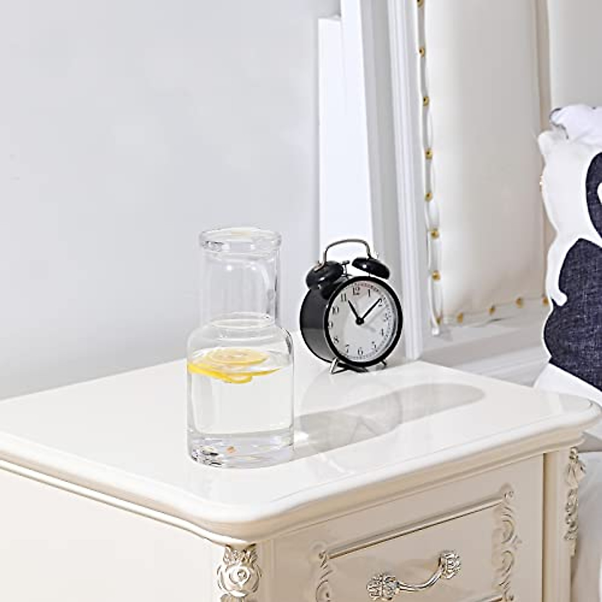 Lancici Bedside Carafe and Glass Set, Use Tumbler as Lid Night Water Carafe for Nightstand, Mouthwash Dispenser Pitcher with Glass Cup for Keeps Water Clean in Bedroom, Bathroom, or Kitchen