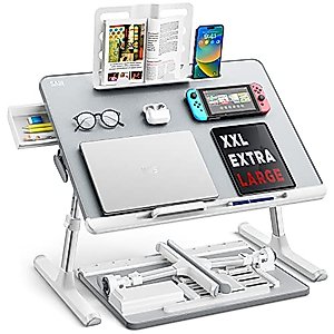 Laptop Bed Tray Desk, SAIJI Adjustable Laptop Stand for Bed, Foldable Laptop Table with Storage Drawer for Eating, Working, Writing, Gaming, Drawing (Gray, X-Large)