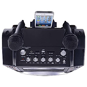 Karaoke USA GF946 GF946 DVD/CD+G/MP3+G Bluetooth 35-Watt Karaoke System with 7-Inch TFT Digital Color Screen, LED Lights, HDMI Output, and 2 Microphones (Black)