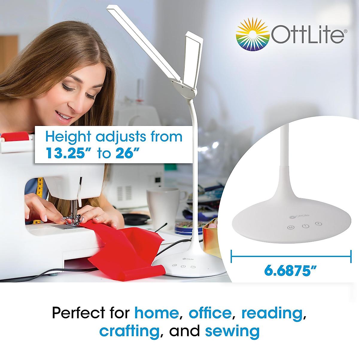 OttLite Pivot LED Desk Lamp, Dual Shade Desk - 3 Color Temperature Modes, Auto Shut-Off Timer, Adjustable Neck & Touch Activated Controls - Crafting, Sewing, & Studying