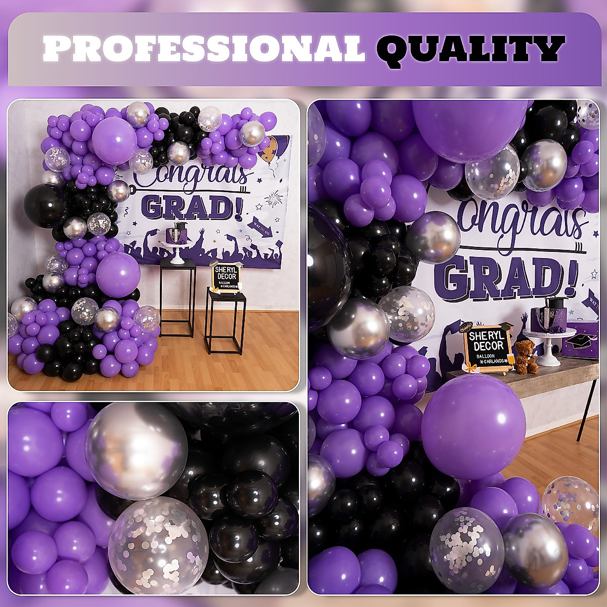 ALL-IN-1 Purple and Black Balloons Garland & Arch Kit – Small and Large Purple Black and Silver balloons – Party Decorations & Supplies for Graduation Birthday Retirement Halloween – Wednesday