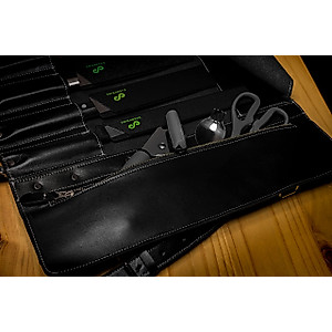 EVERPRIDE Chef Knife Roll Bag Made of Genuine Top Grain Leather – Knife Bag Holds 10 Knives up to 18” PLUS Zippered Compartment for Cooking Accessories – Knives Not Included
