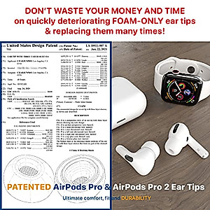 CharJenPro Patented Design Memory Foam Ear Tips for AirPods Pro and AirPods Pro 2 w/Silicone Shield. AirFoams Pro Active 2.0 Lasts 5X Longer. Replacement Tip. As seen on Kickstarter. (S/M/L, White)