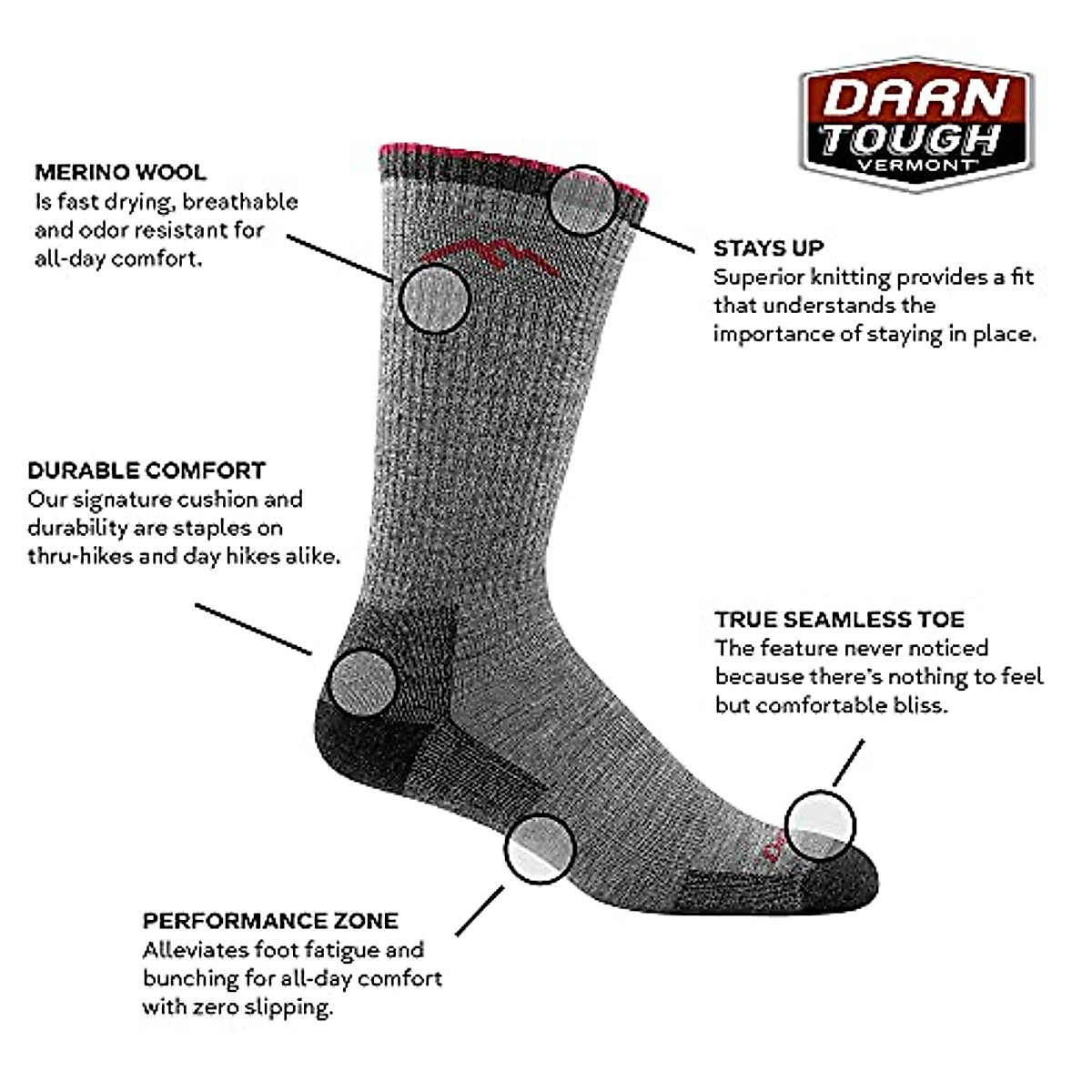 Darn Tough (Style 1403) Men's Hiker Hike/Trek Sock - Charcoal, Large