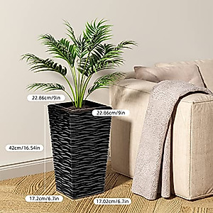 QCQHDU 2 Pack Tall Planters,16.5 Inch Square Tapered Flower Pots Outdoor Indoor Tree Planter, Modern Wavy Finish Decorative Planters for Front Porch Home Garden Patio (Black)…