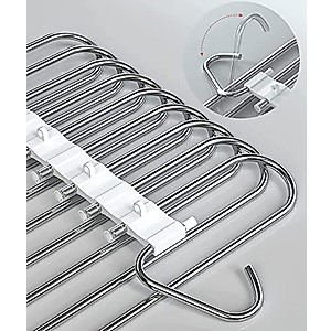 Upgrade 9 Layers Pant Hangers Space Saving, Non Slip Stainless Steel Multifunctional Pants Rack S-Type Clothes Pant Closet Hanger Organizer for Pants Jeans Trousers Scarf Skirts (1 Pack, Antiquewhite)