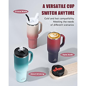 Gpeng 40 oz Tumbler with Handle, Water Bottles with Straw Lid, Insulated Stainless Steel Travel Mug Cup Holder Friendly, Keep Drinks Cold or Hot for Hours