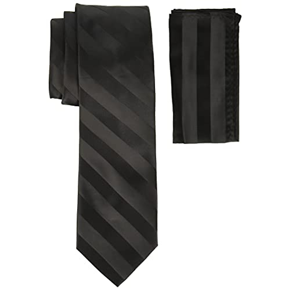 Stacy Adams Men's Tall-Plus-Size Solid Woven Formal Stripe Tie Set Extra Long, Black, One Size