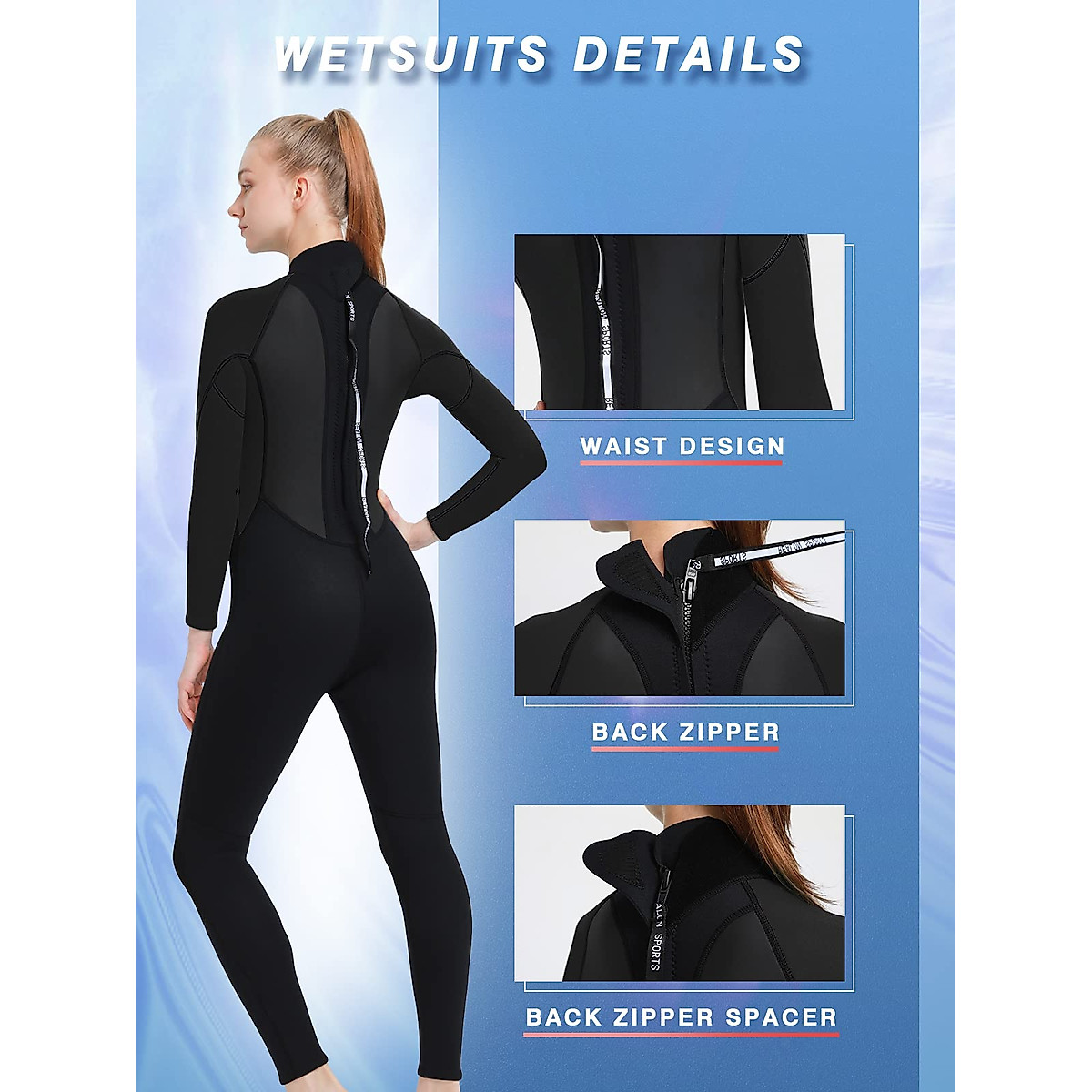 REALON Wetsuit Women Neoprene Wet Suits 3mm Full Body Long Sleeves Swimsuit for Scuba Diving Swimming Surfing Adult in Cold Water Aerobics (Black 3mm Large)