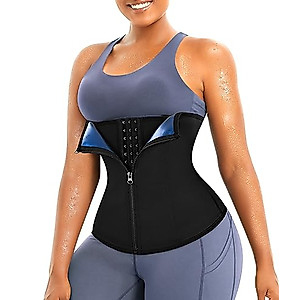 LEINIDINA Womens Waist Trainer Corset with Zipper Sweat Waist Trimmer for Women Workout Belt Corset Shapewear Black