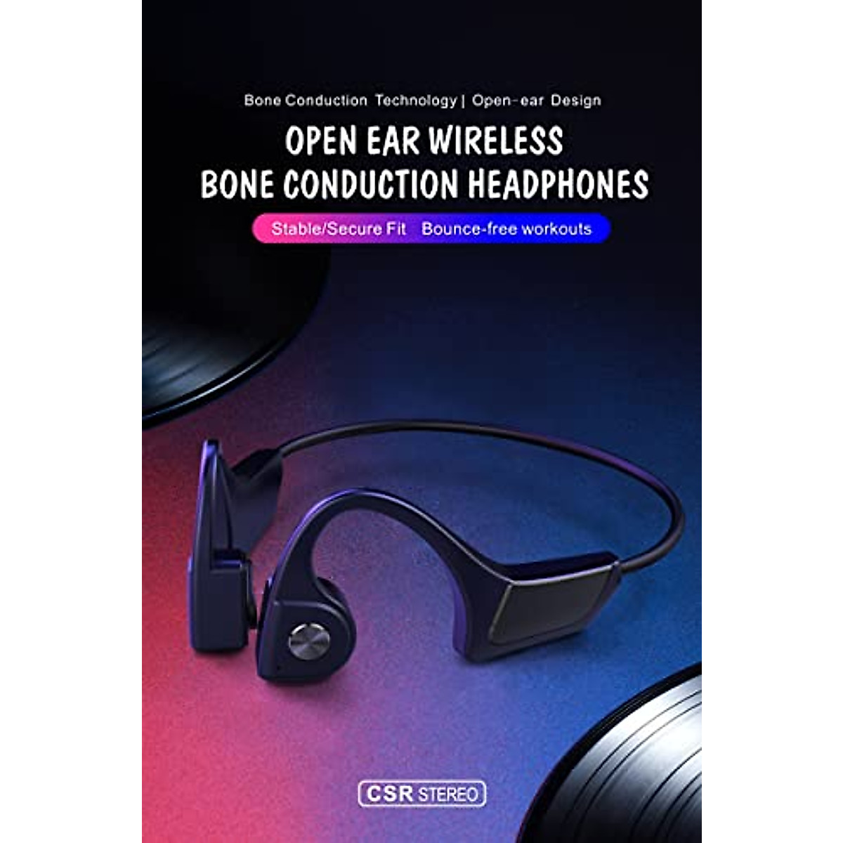 RISTARWH Wireless Bone Conduction Headphones, Open Ear Sports Bluetooth Headset with Mic, IPX5 Waterproof Earbuds Up to 8 Hours Playtime for Running Cycling Workouts (Blue)